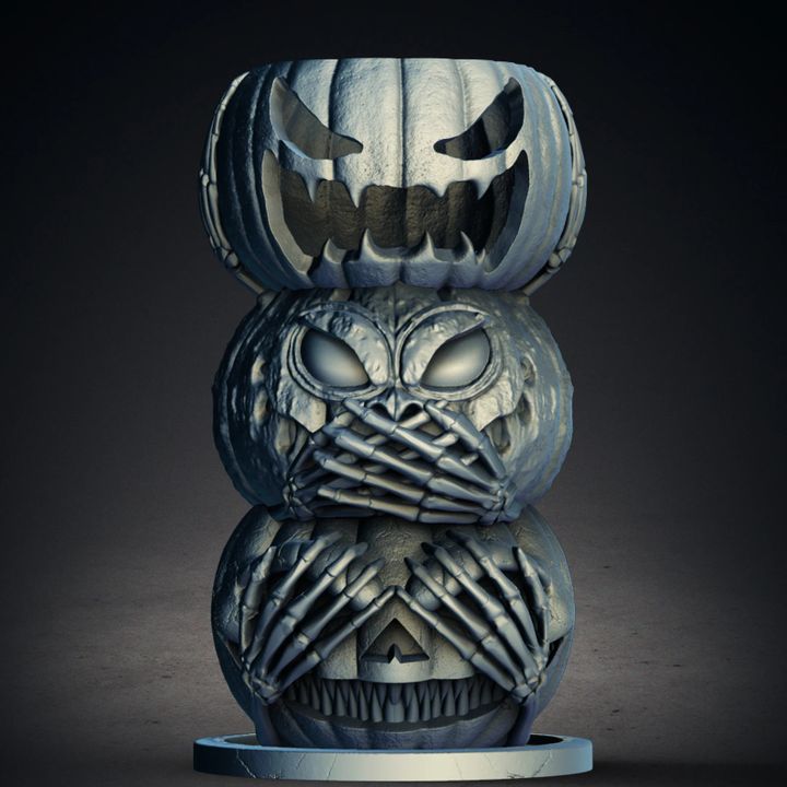 3D Printable Spooky Horror Halloween Evil Pumpkins Candle Holder 3D Printer STL File Format by ...